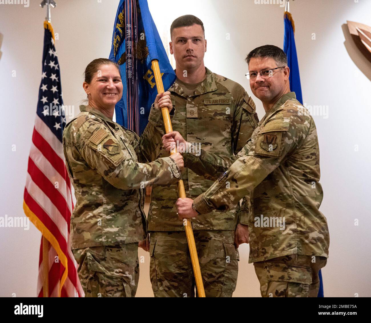 U.S. Air Force Maj. Jason D. Christie, right, assumes command of the ...