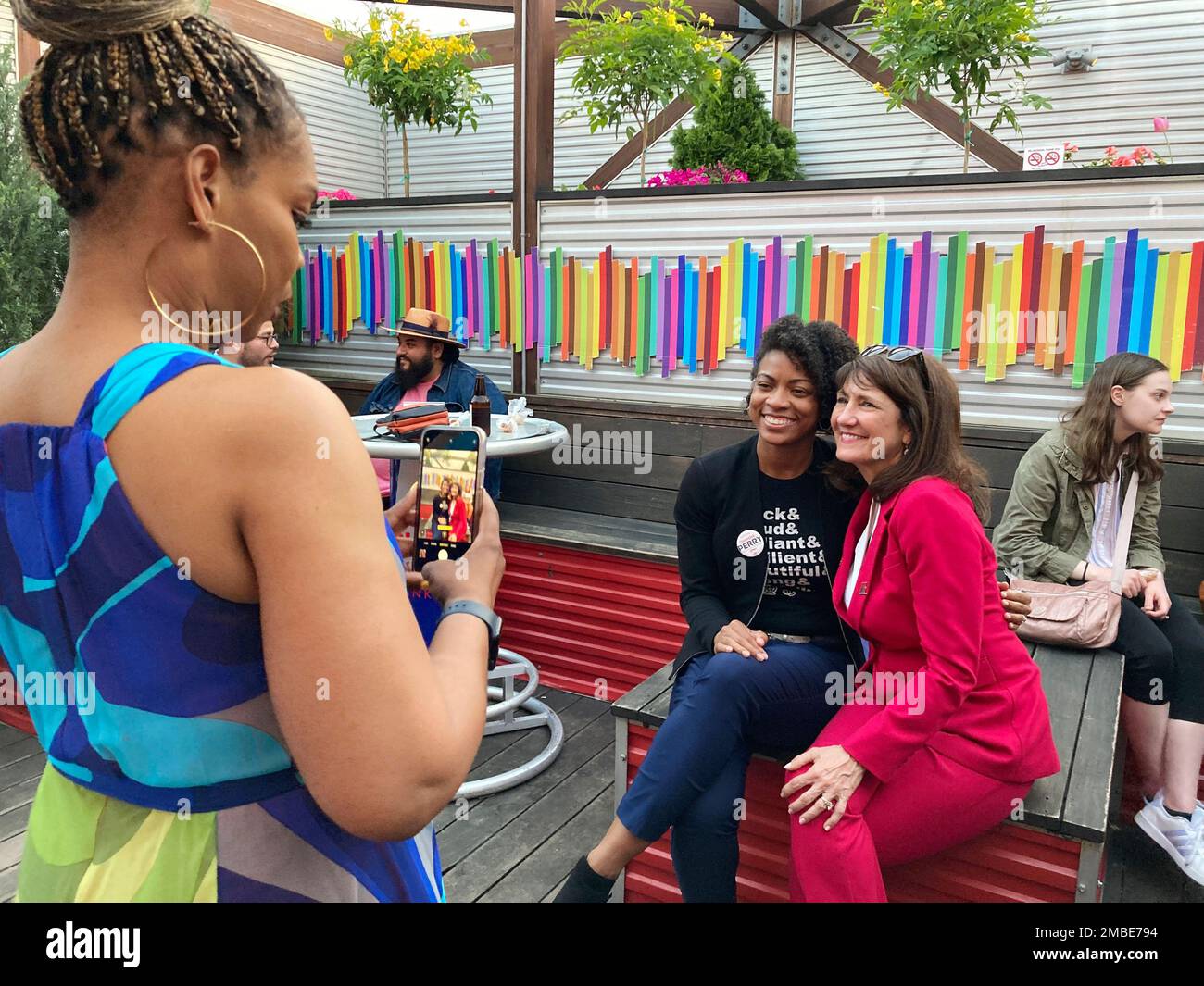 Rep. Marie Newman, right, D-Ill., poses for a photograph with supporter ...