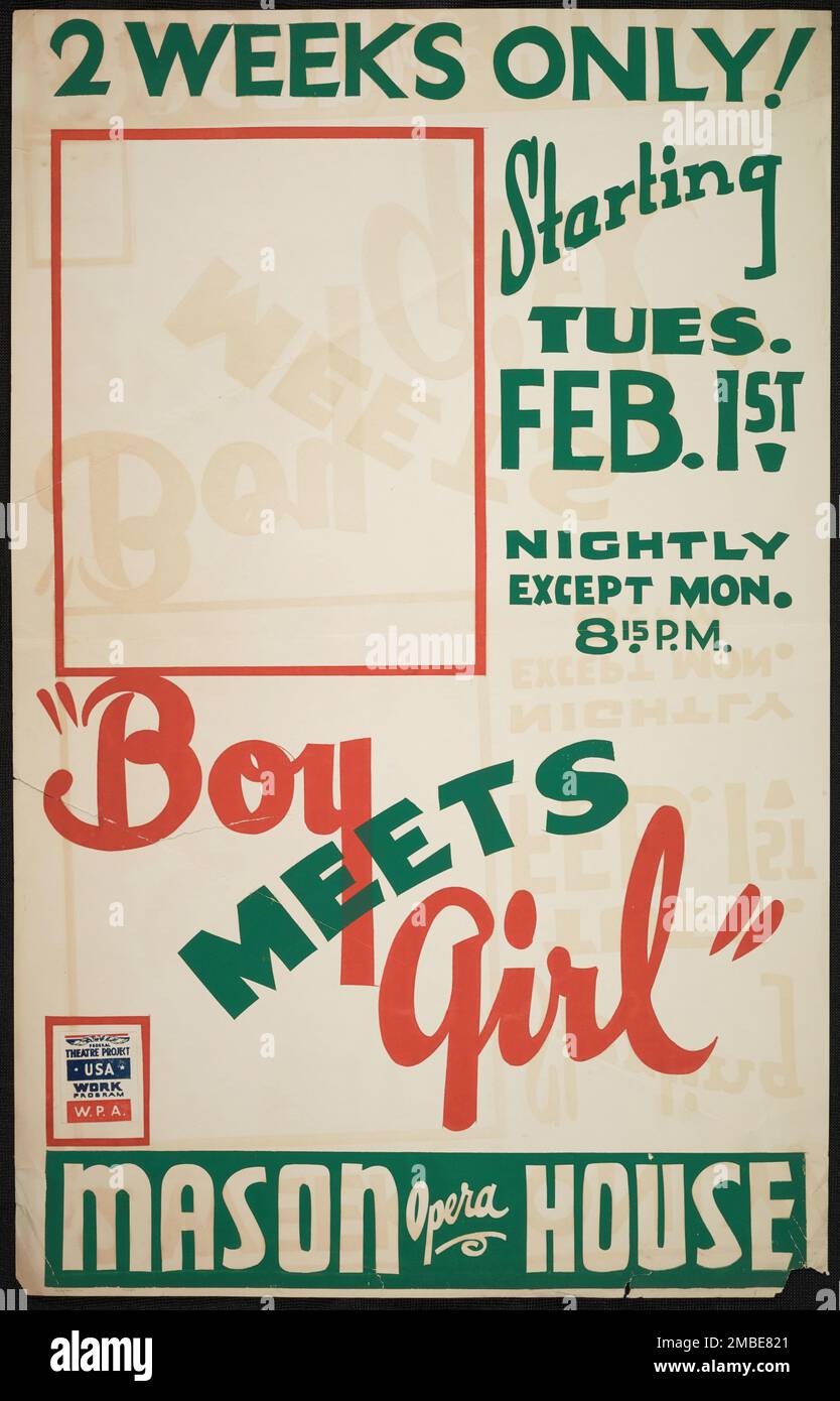 Boy Meets Girl, Los Angeles, 1938. '2 Weeks Only..."Boy Meets Girl ...
