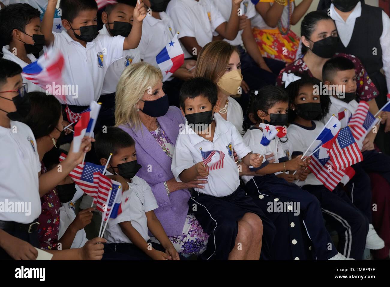 U.S. first lady Jill Biden, center left, and Panamanian first lady ...
