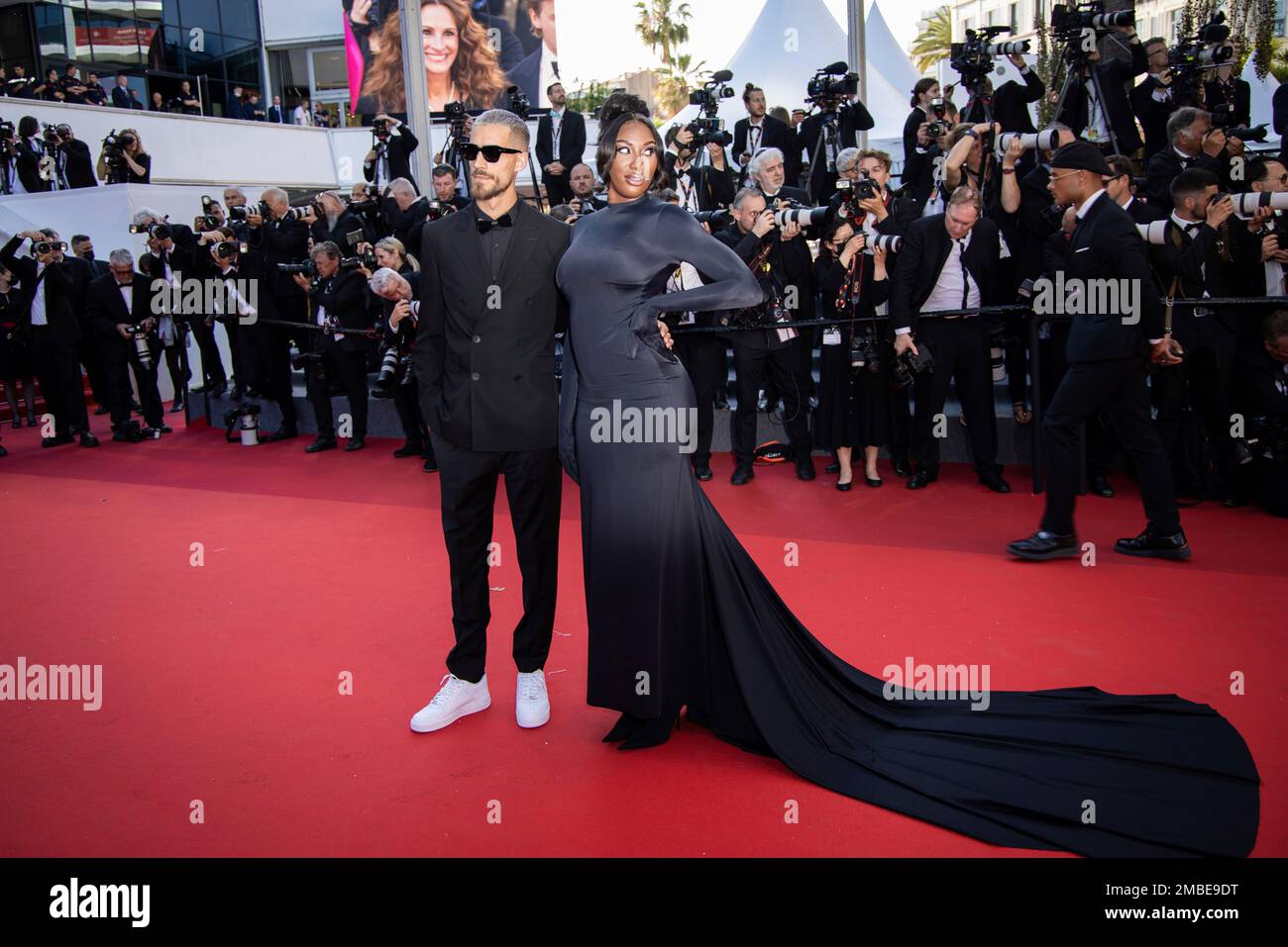 Aya Nakamura and Vladimir Boudnikoff pose for photographers upon ...