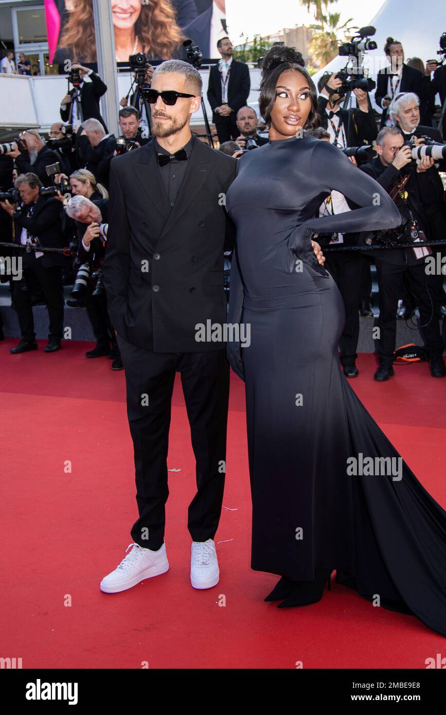 Aya Nakamura and Vladimir Boudnikoff pose for photographers upon ...