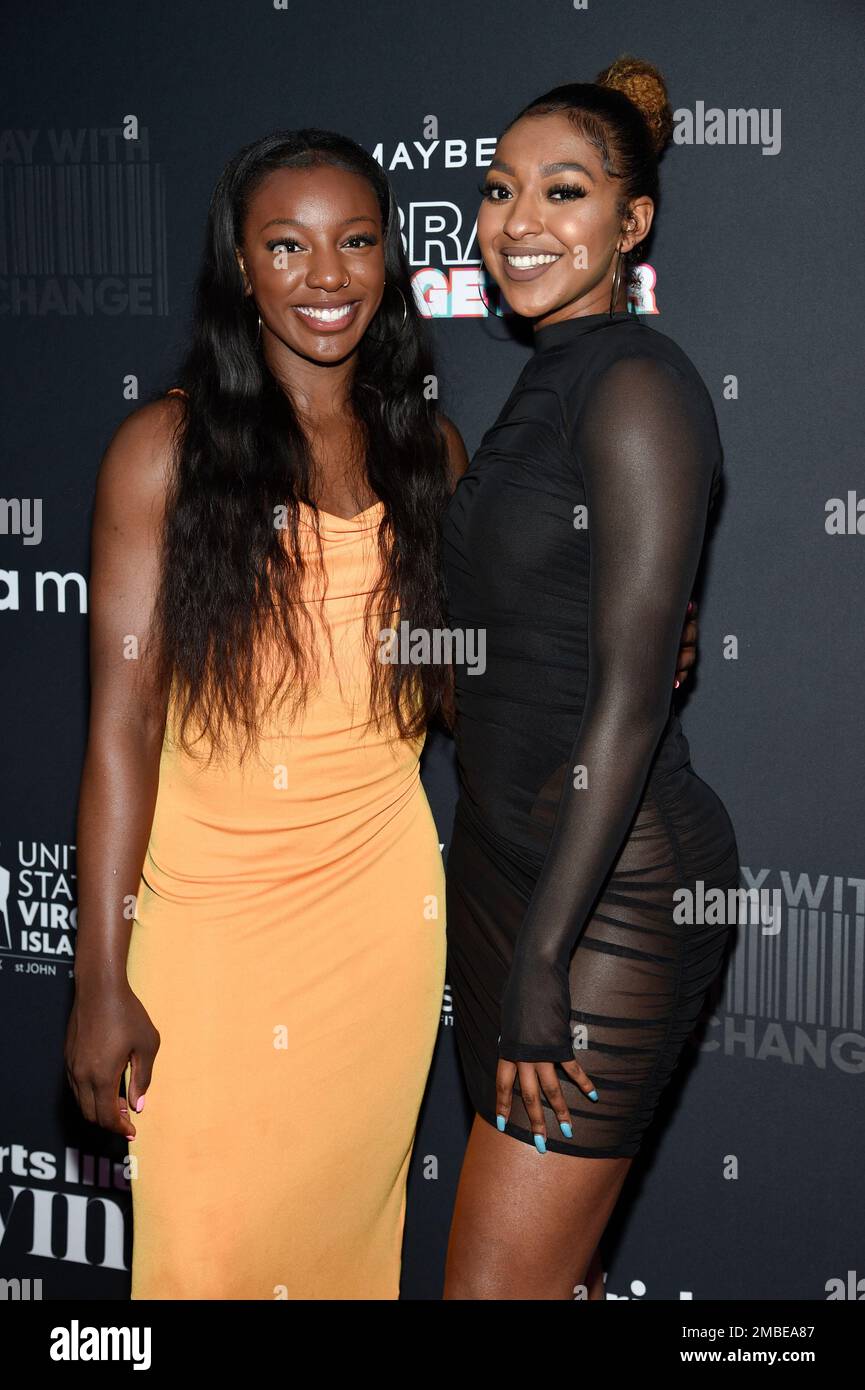 WNBA players Michaela Onyenwere, left, and Didi Richards attend the ...