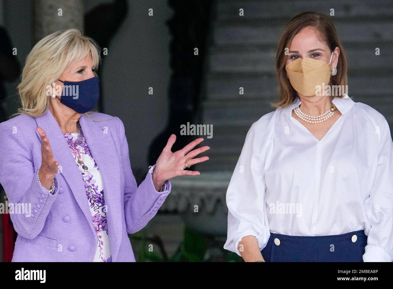 U.S. first lady Jill Biden, left, and Panamanian first lady Yazmin ...