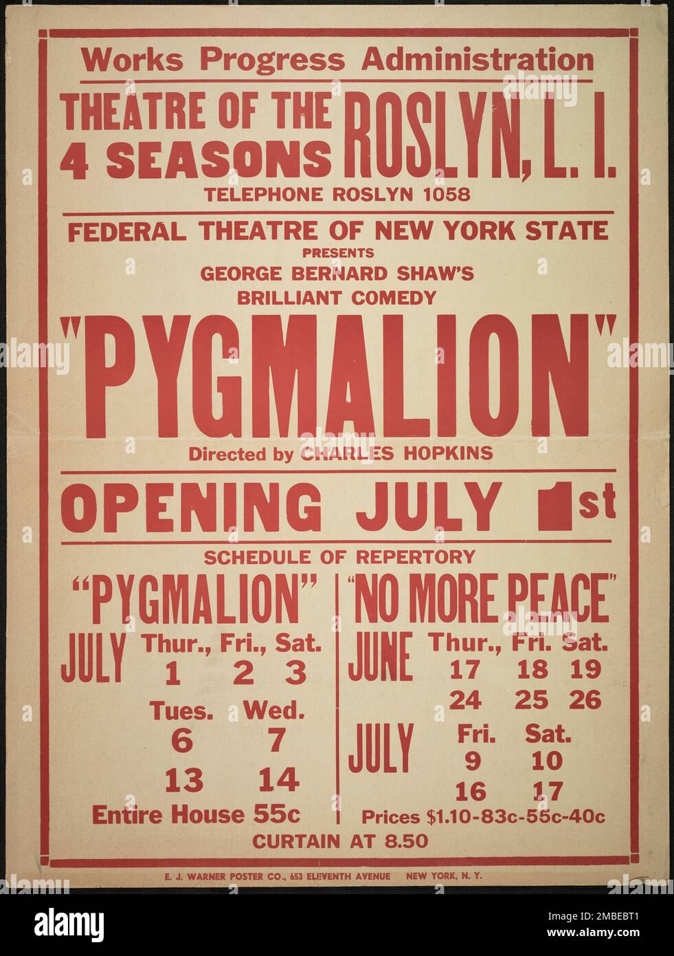 Pygmalion, Roslyn, NY, 1937. The Federal Theatre Project, created by the U.S. Works Progress ...