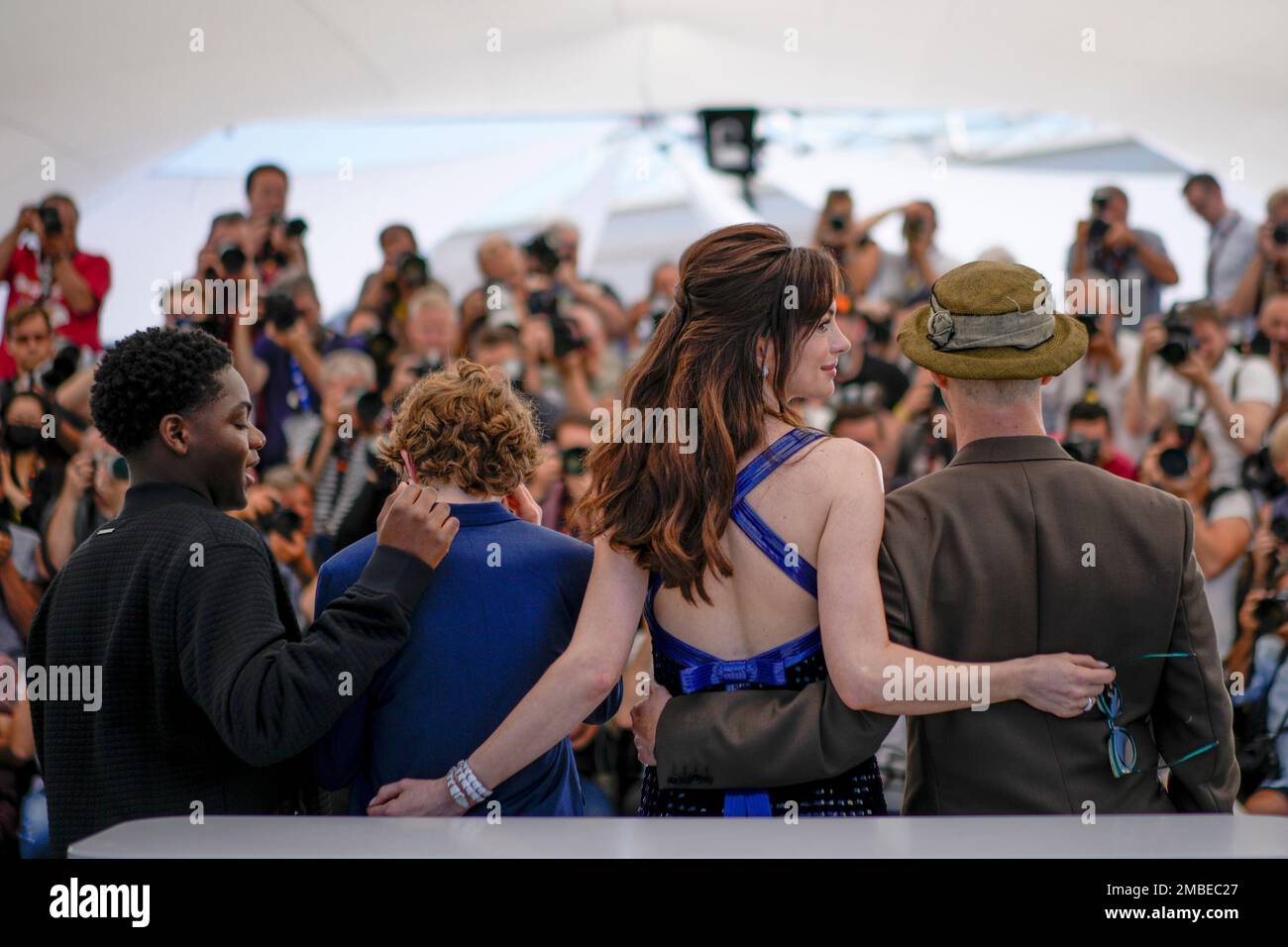 Jaylin Webb, from left, Michael Banks Repeta, Anne Hathaway, and Jeremy ...