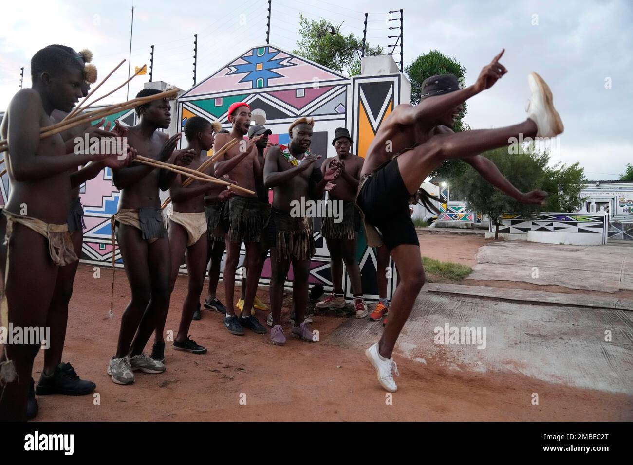 Ndebele dancers perform at the the home of South African artist Esther ...