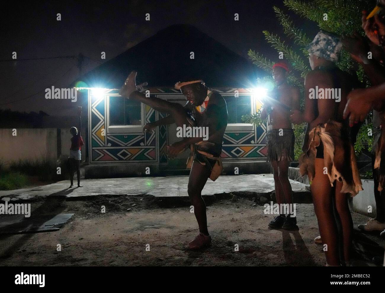 Ndebele dancers perform at the the home of South African artist Esther ...