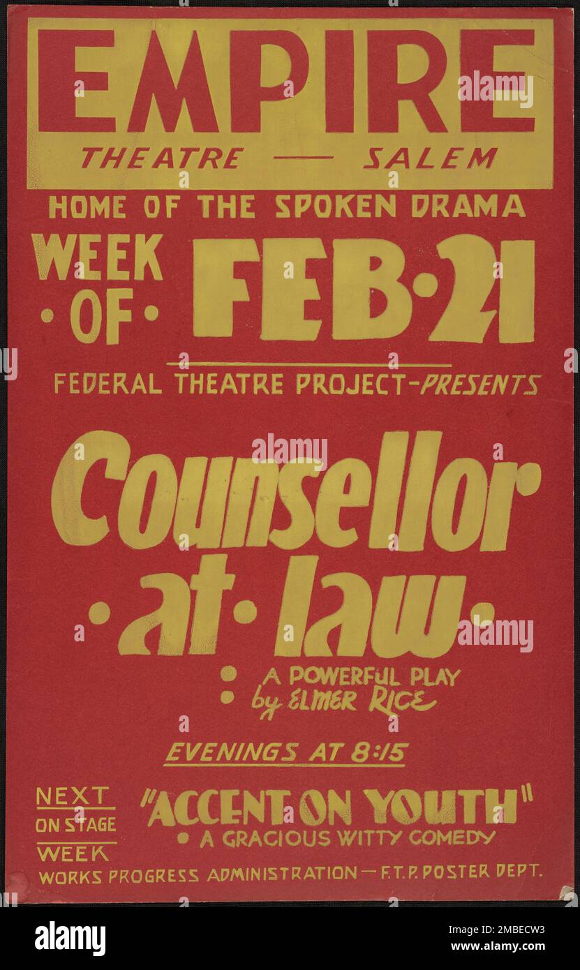 Counsellor at Law, Salem, MA, 1938. 'Empire Theatre - Salem - Home of ...