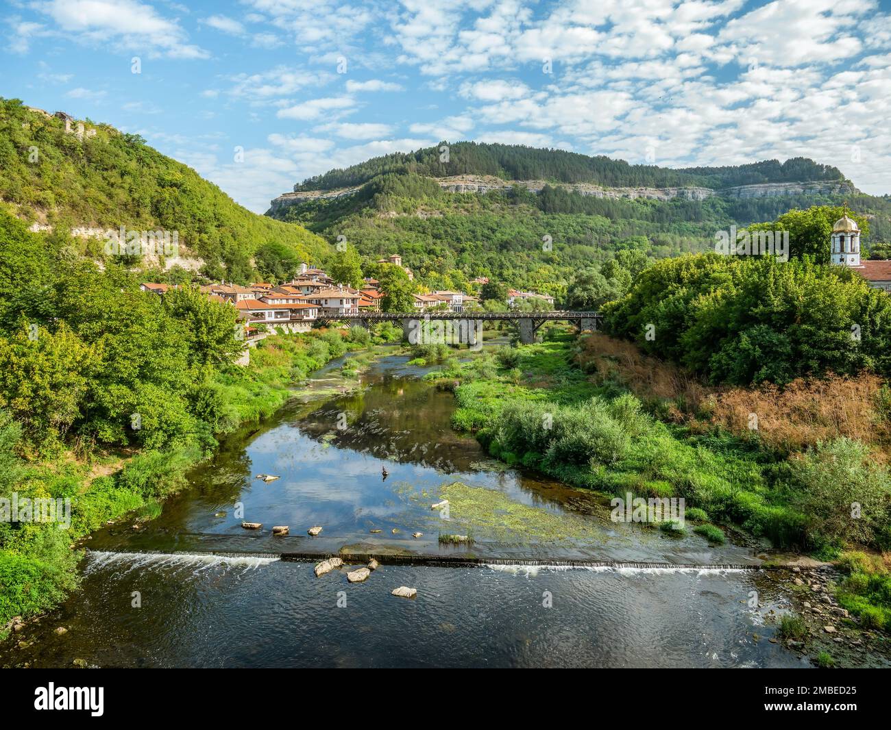 View from above with the medieval buildings and houses in Veliko ...