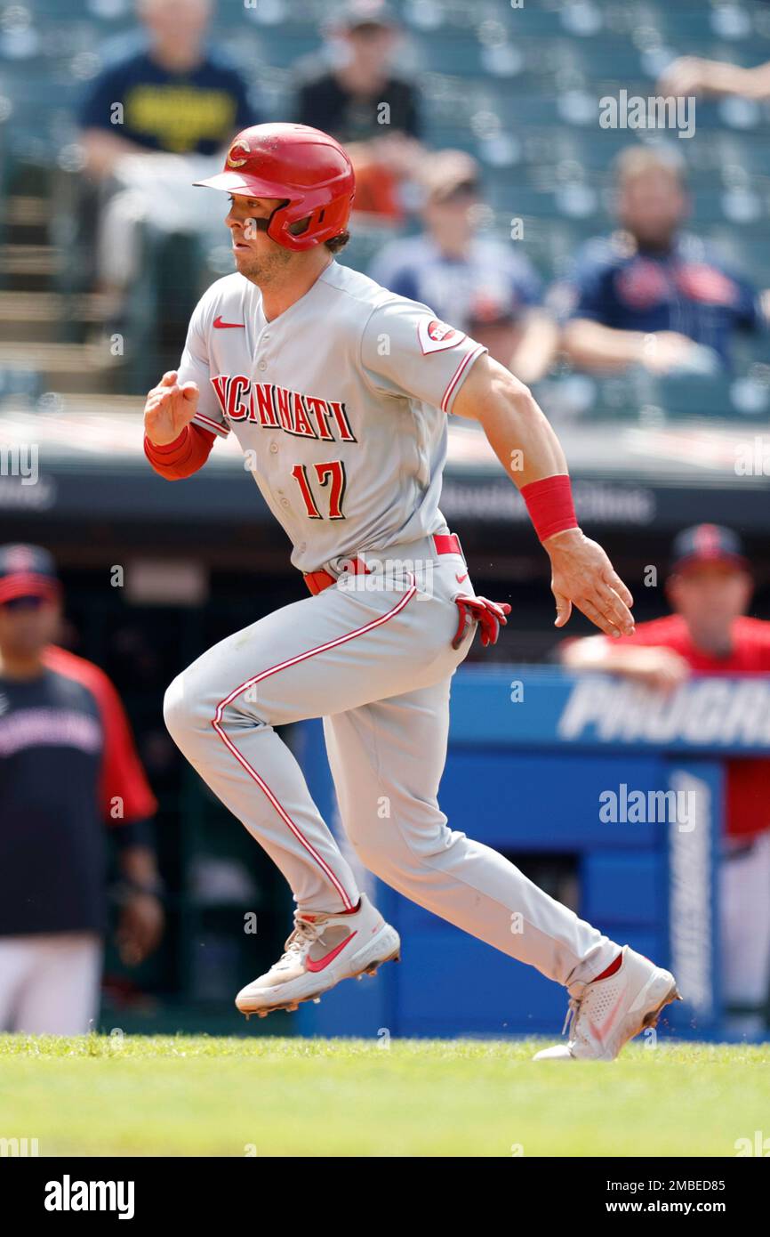 Cincinnati Reds' Kyle Farmer scores against the Cleveland Guardians on ...