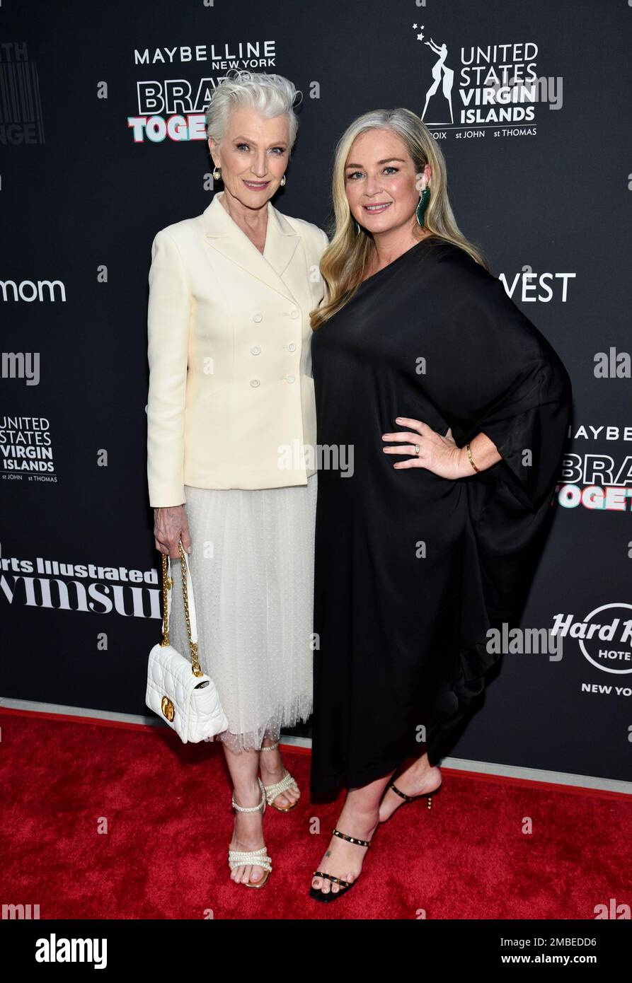 Cover model Maye Musk, left, poses with SI Swimsuit editor-in-chief MJ ...