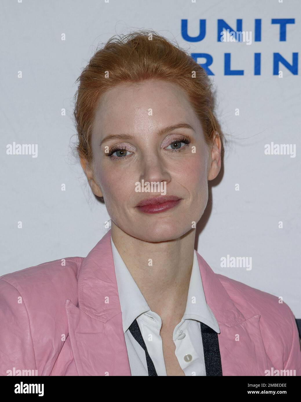 Jessica Chastain poses backstage stage before discussing the film ...