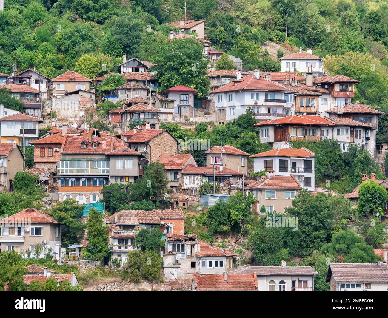 View from above with the medieval buildings and houses in Veliko ...