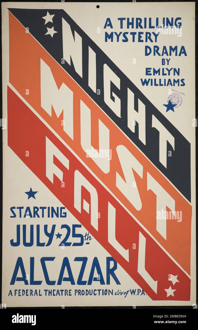 Night Must Fall, San Francisco, 1938. 'A Thrilling Mystery Drama by ...