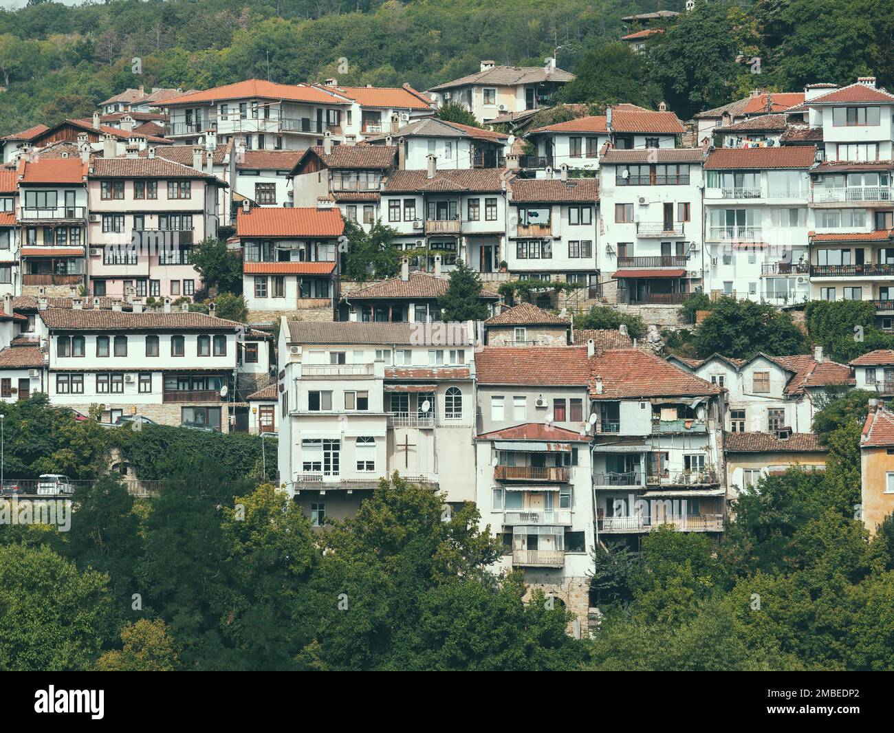 View from above with the medieval buildings and houses in Veliko ...