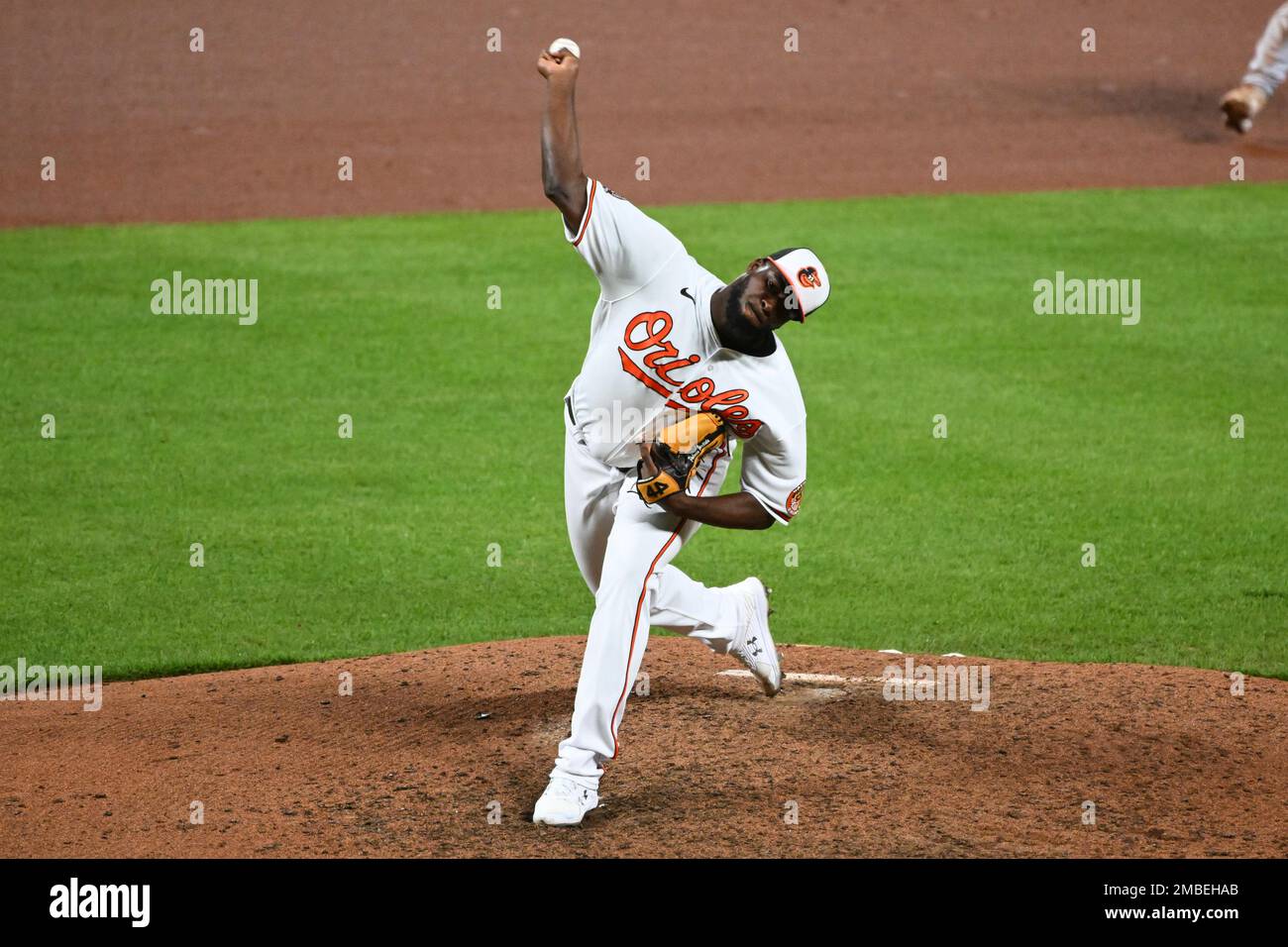 Baltimore Orioles relief pitcher Felix Bautista throws a pitch during ...