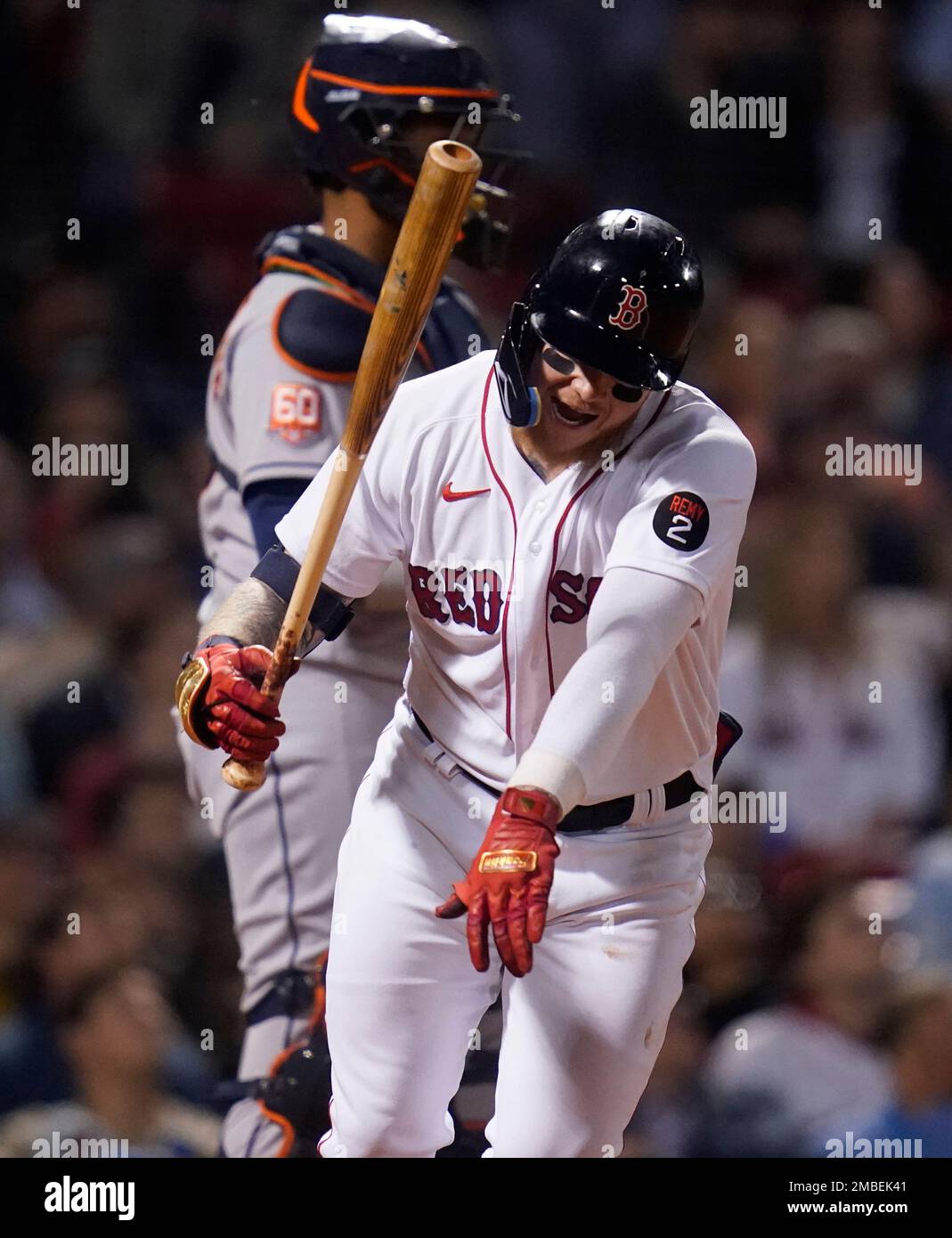 Boston Red Sox's Alex Verdugo reacts while flying out during a baseball ...