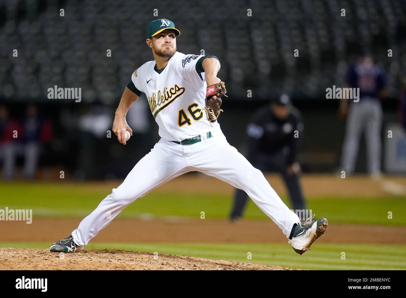 Oakland Athletics' Justin Grimm during a baseball game against the ...