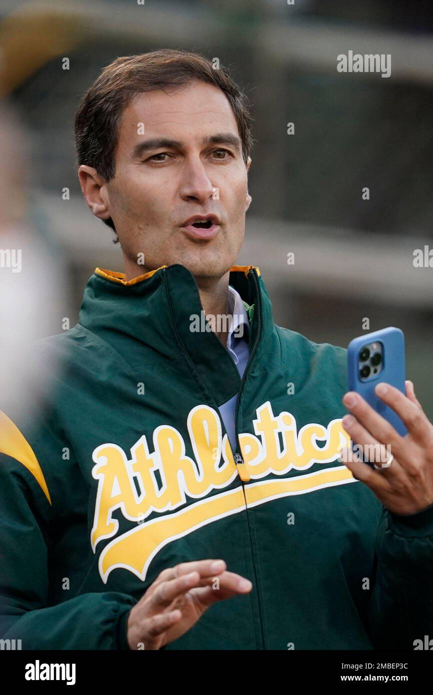 Oakland Athletics president Dave Kaval before a baseball game between ...