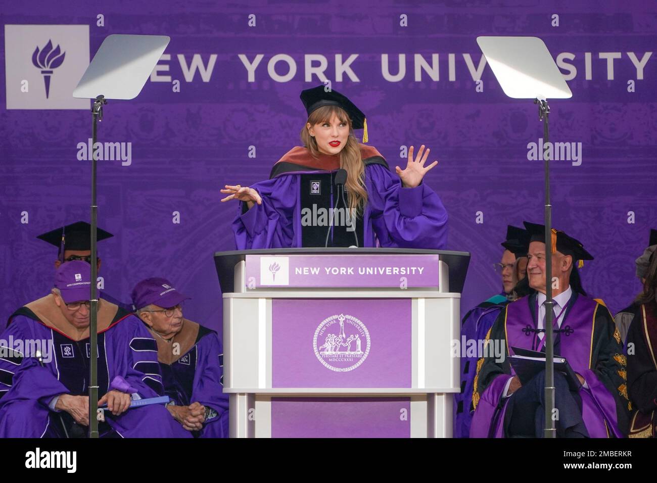 Taylor Swift speaks during a graduation ceremony for New York ...