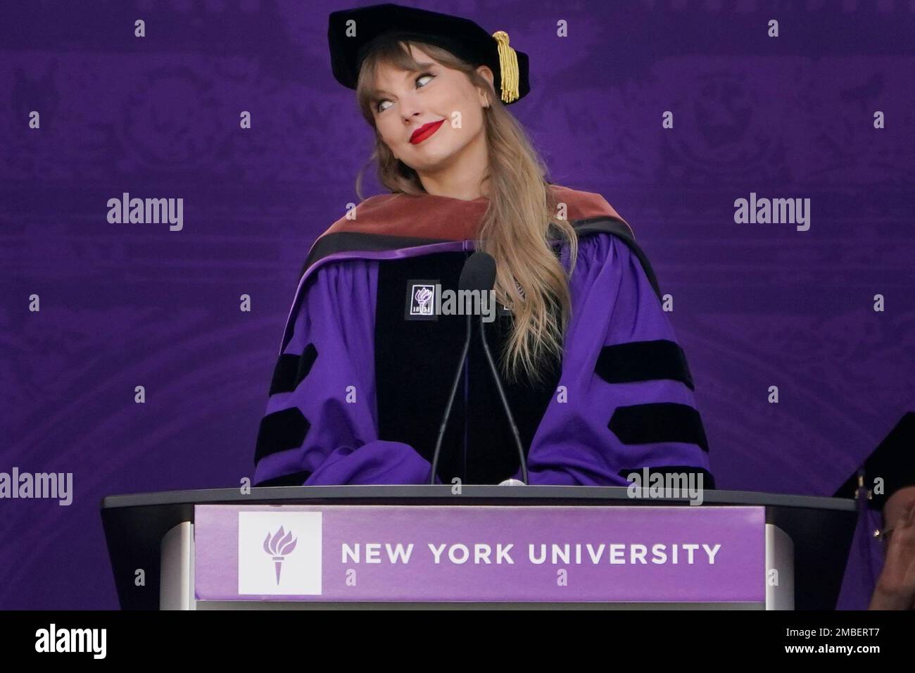 Taylor Swift speaks during a graduation ceremony for New York ...