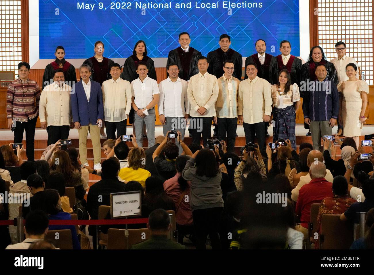 Elected Philippine senators, bottom row from left, Robin Padilla, Jose ...