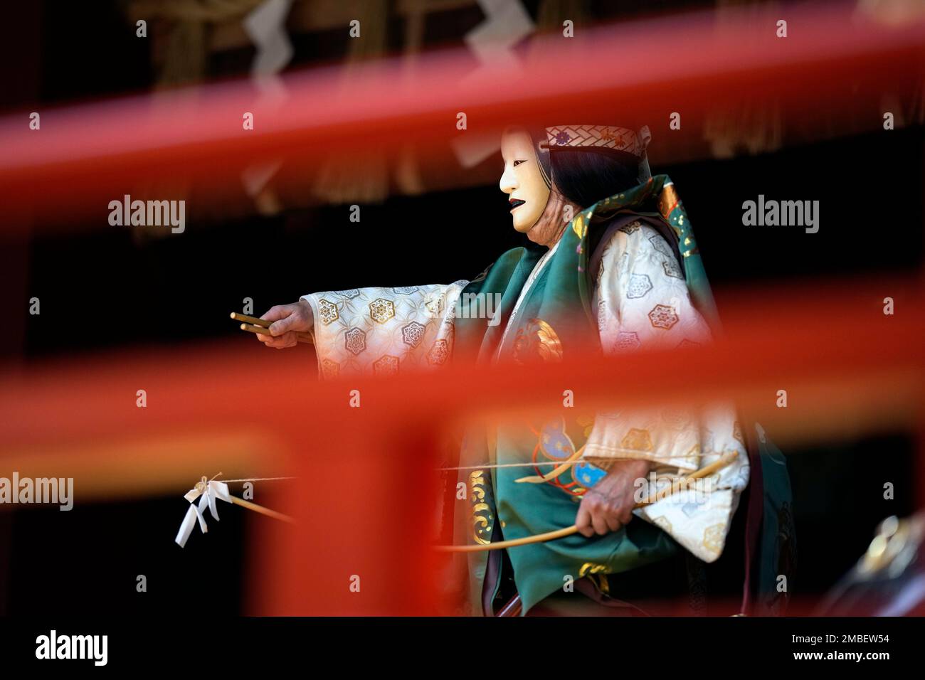 A dancer performs "Noh" dance-drama during a biennial festival called ...