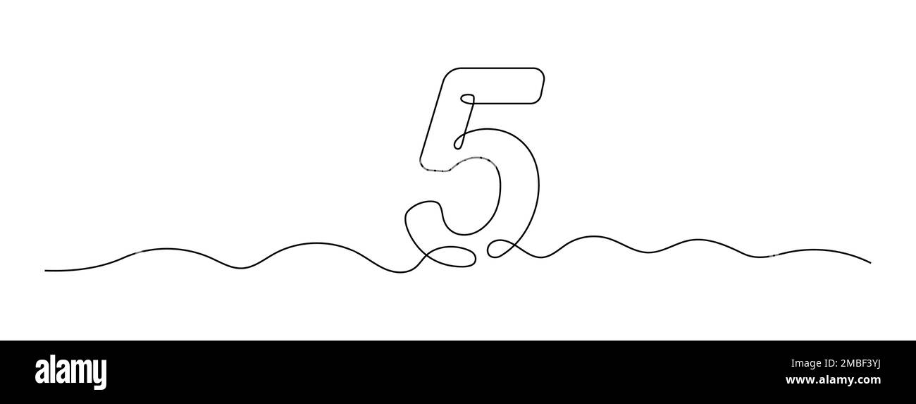 Number 5 in continuous line drawing style. Line art of number five ...