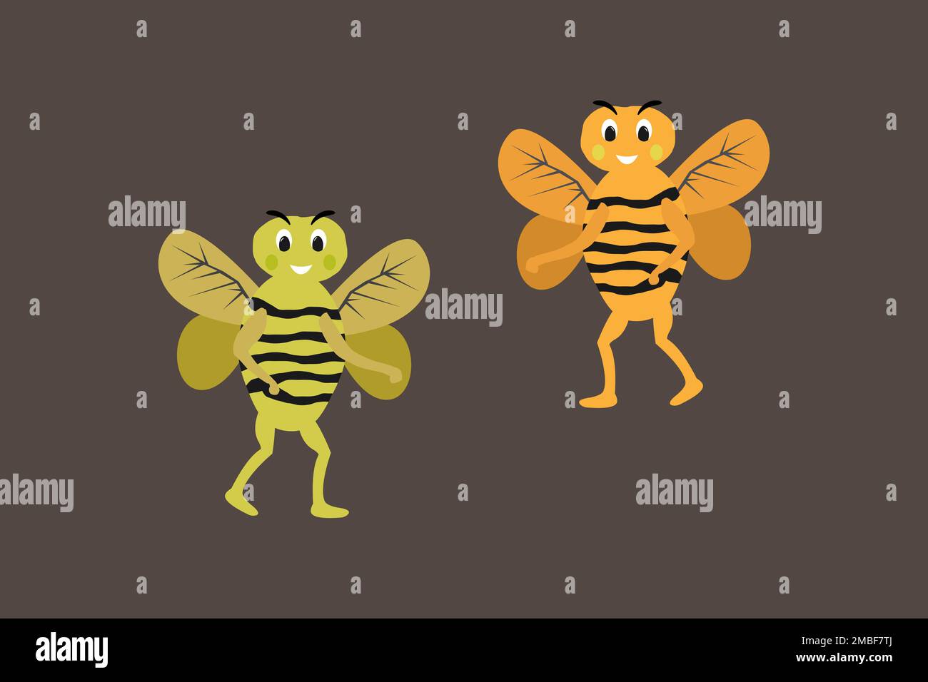Art Illustration, Two funny bees on a dark background, a children's ...