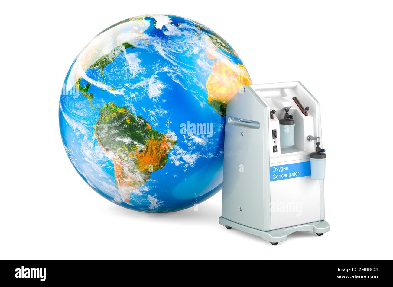 Home Oxygen Concentrator with Earth Globe, 3D rendering isolated on ...