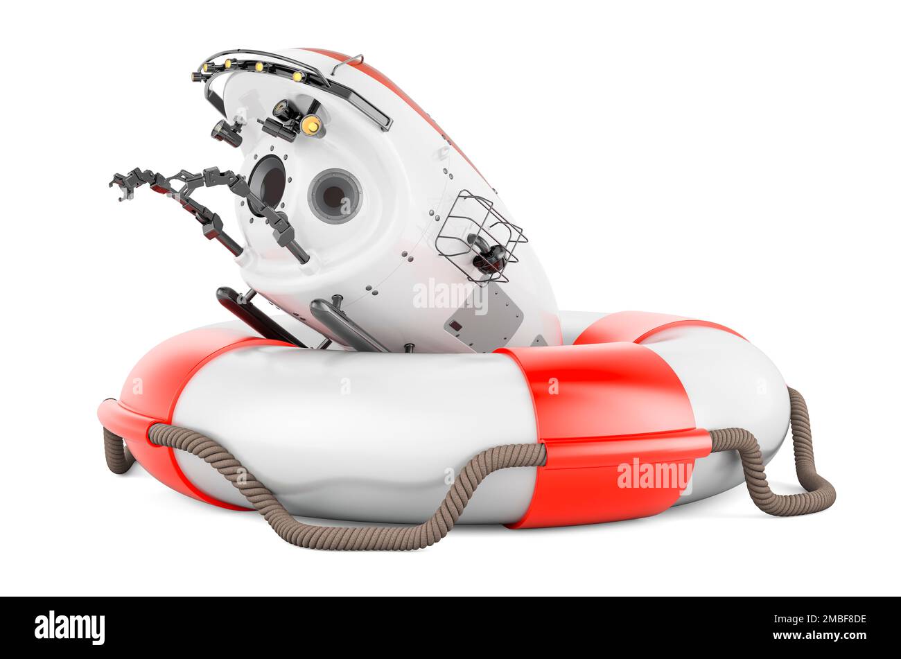Bathyscaphe with lifebuoy, 3D rendering isolated on white background ...