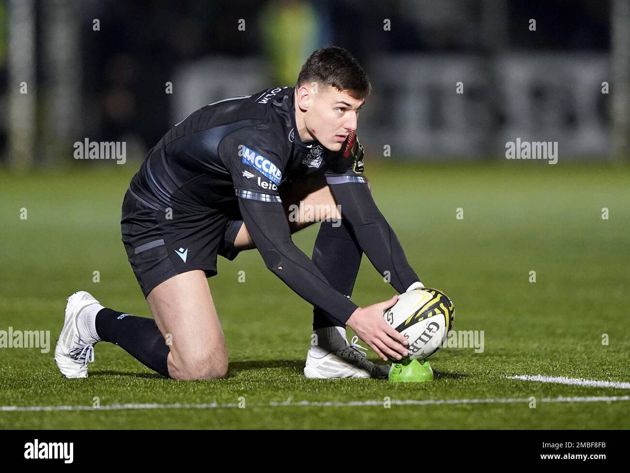 Glasgow Warriors’s Tom Jordan prepares to take a conversion during the ...