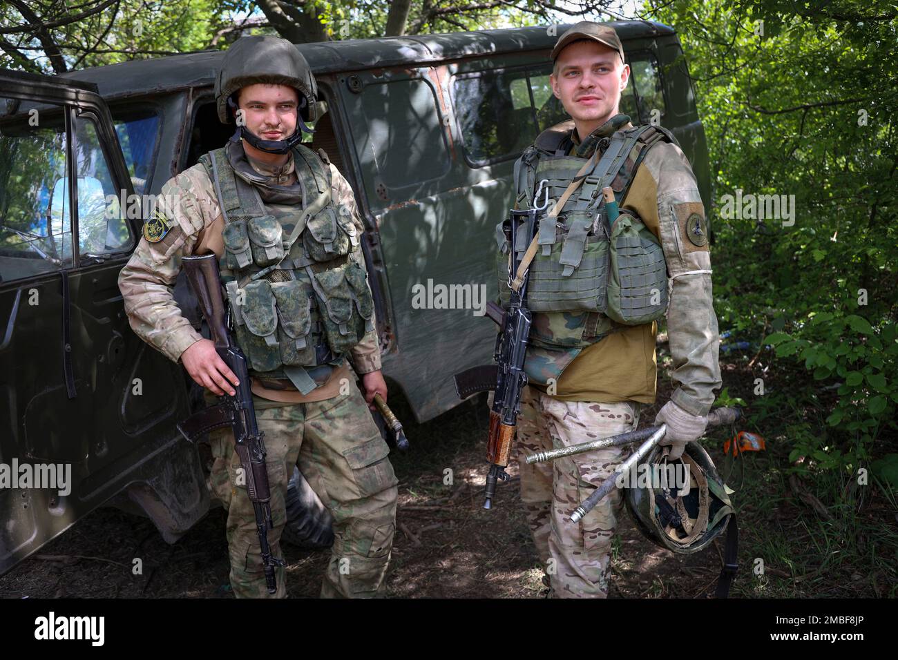 Servicemen of Donetsk People's Republic militia pose for a photo while ...