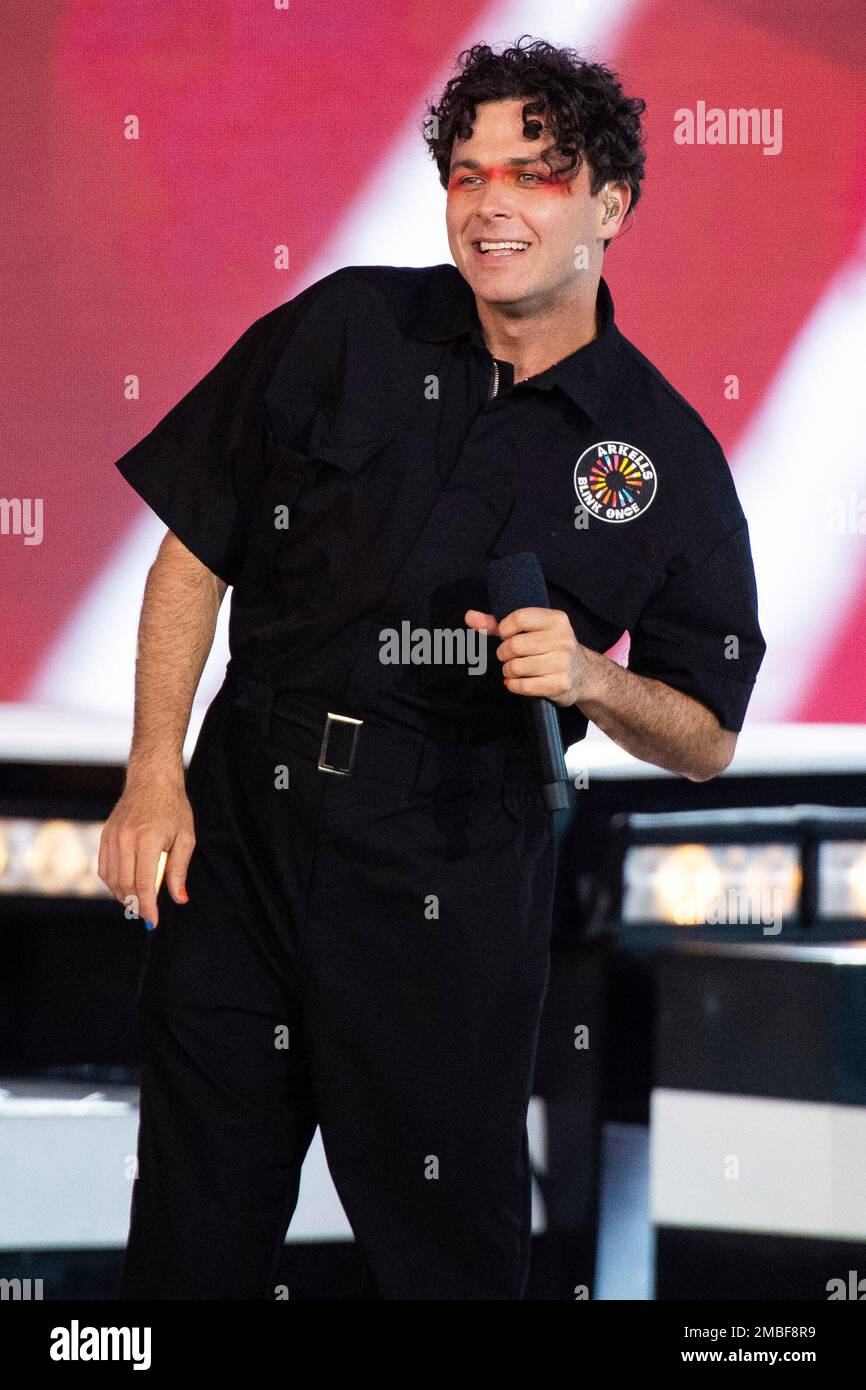 Max Kerman of Arkells performs on stage at the JUNO Awards on Sunday ...