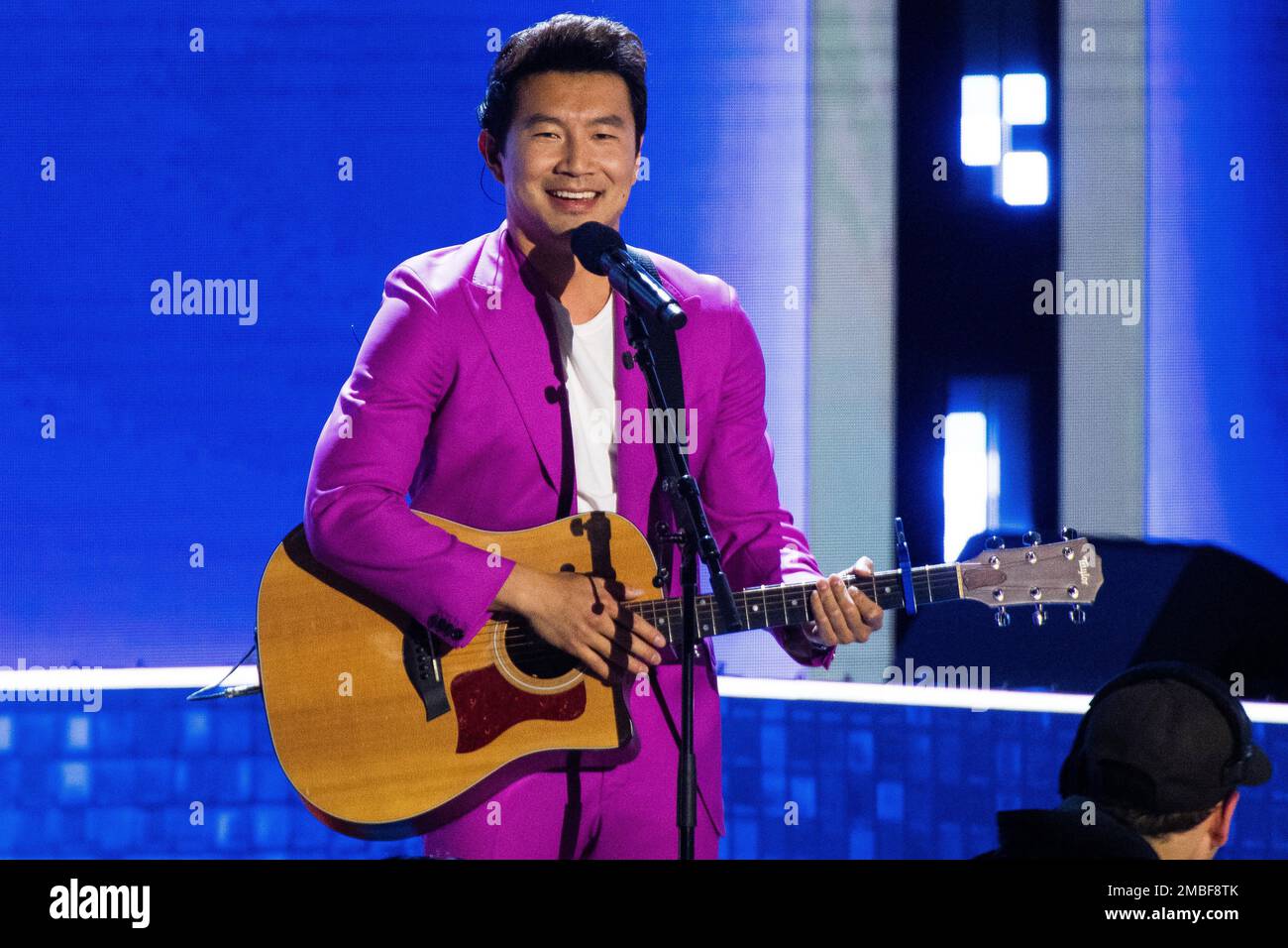 Simu Liu on stage at the JUNO Awards on Sunday, May 15, 2022, at the ...