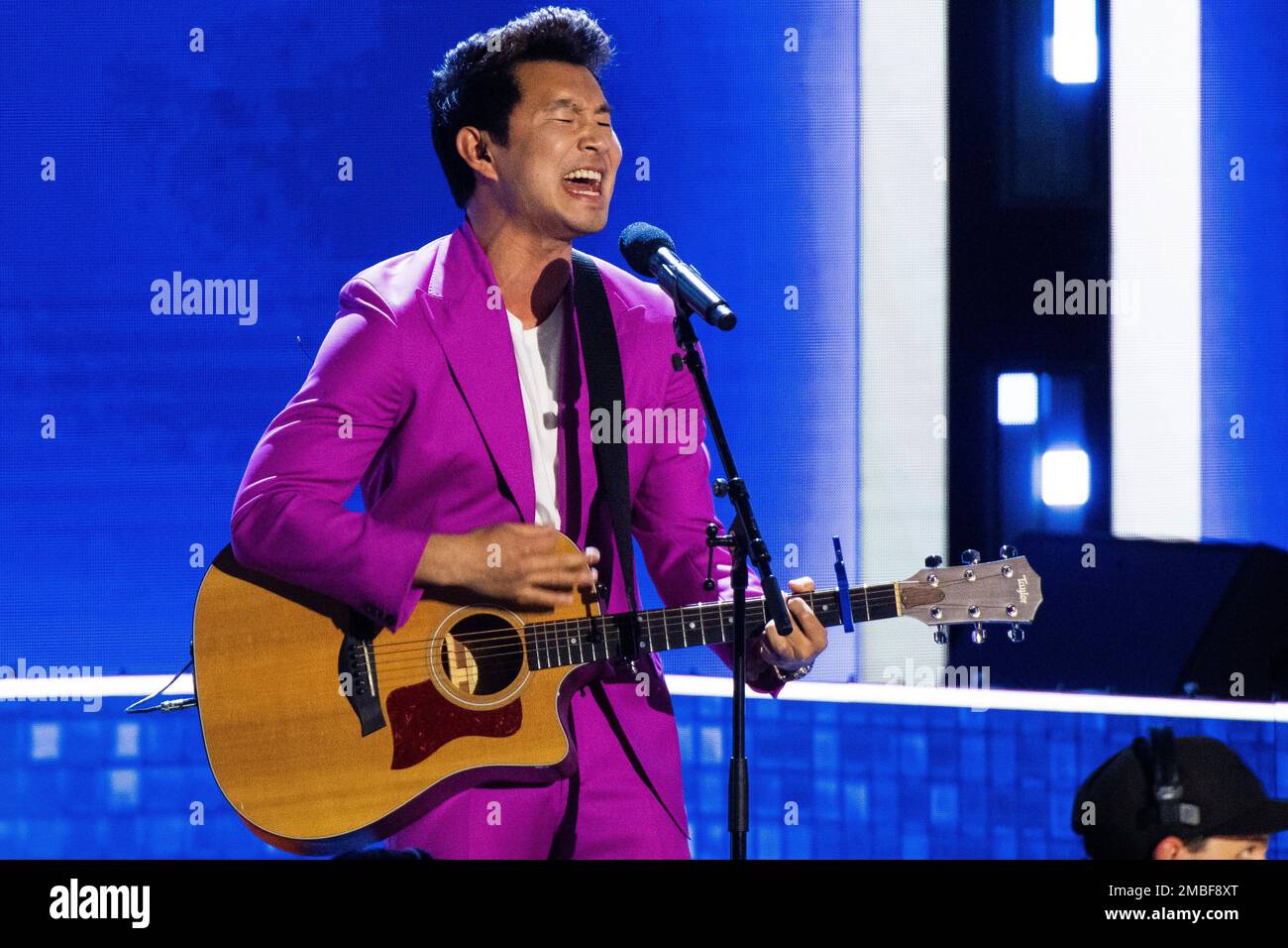 Simu Liu on stage at the JUNO Awards on Sunday, May 15, 2022, at the ...