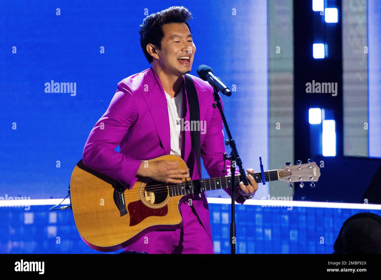 Simu Liu on stage at the JUNO Awards on Sunday, May 15, 2022, at the ...