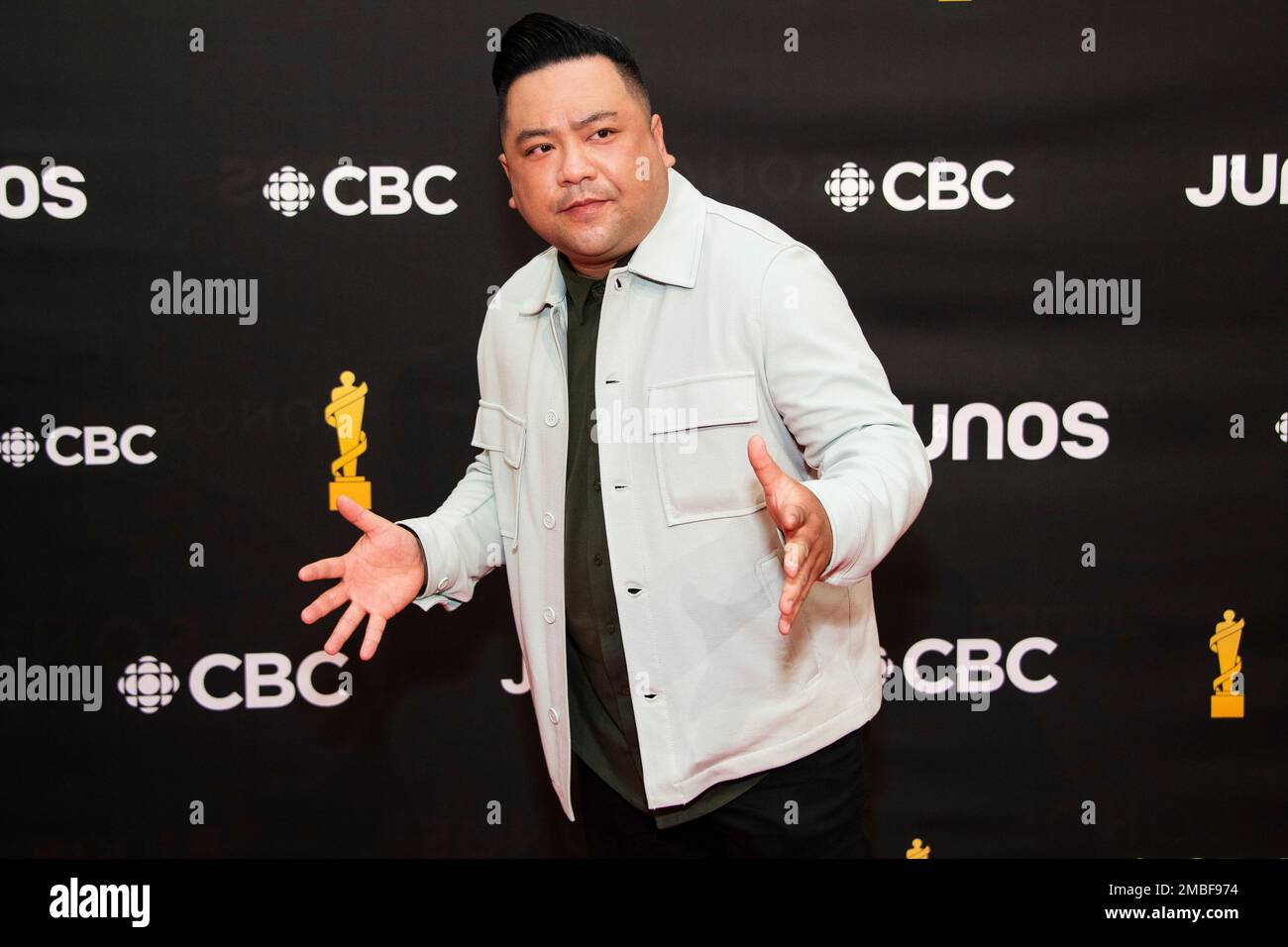 Andrew Phung arrives at the JUNO Awards on Sunday, May 15, 2022, at the Budweiser Stage in ...