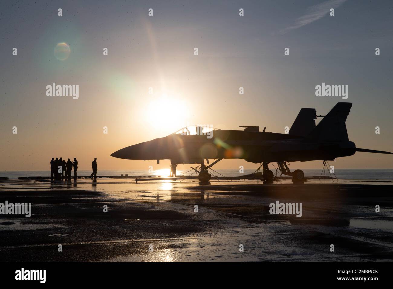 An F/A-18 Hornet shell is staged on USS Gerald R. Ford's (CVN 78 ...