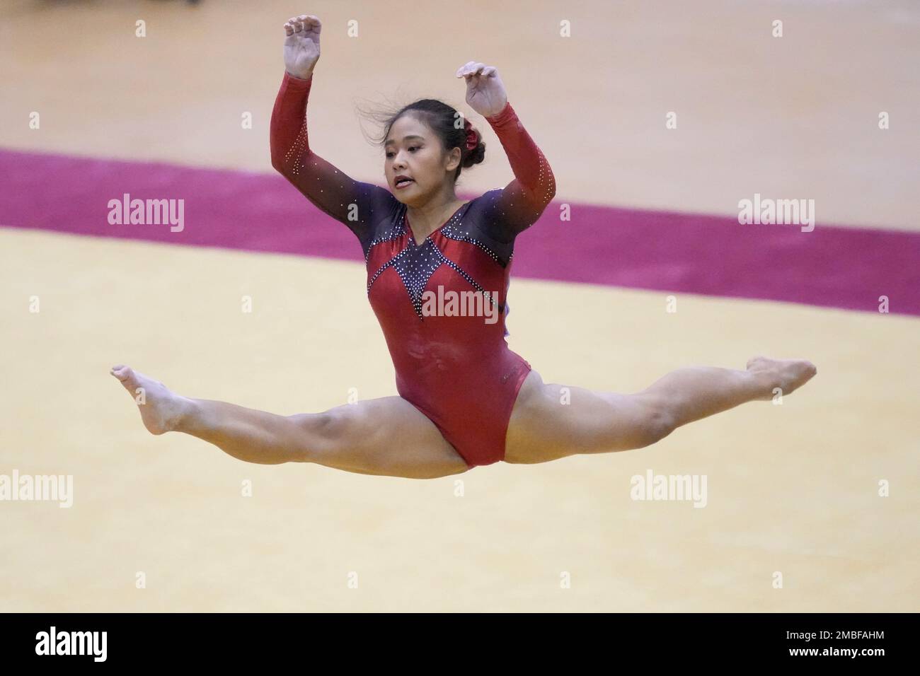 Rifda Irfanaluthfi of Indonesia performs during the floor exercise ...