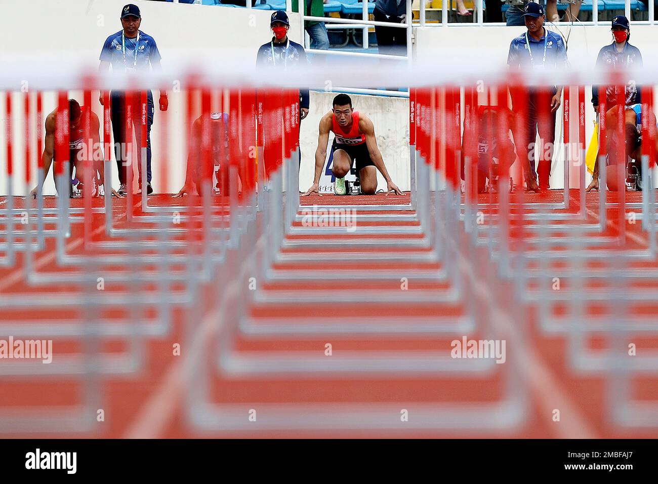 Ang Chen Xiang of Singapore prepares for the men's 110M Hurdles run in ...