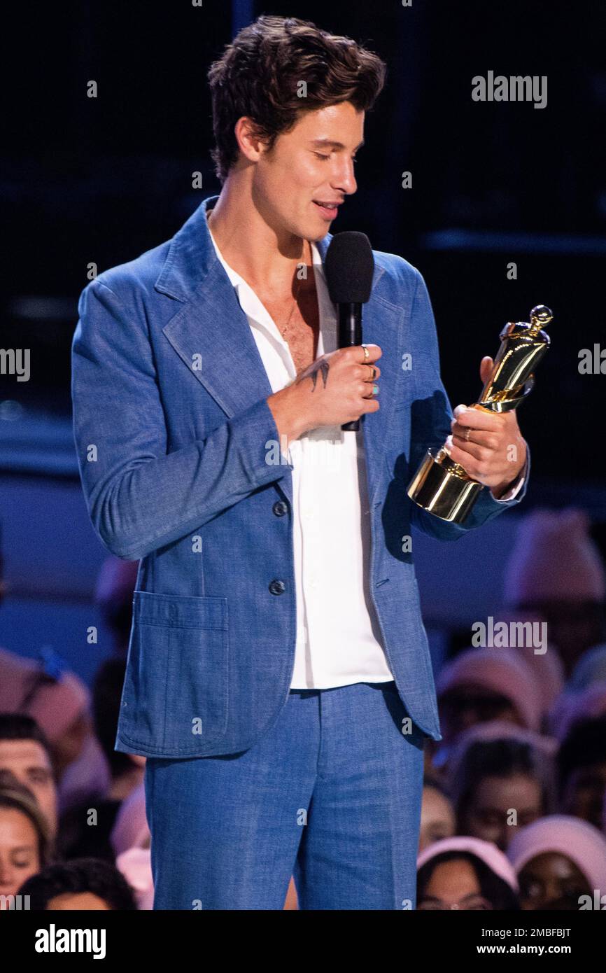 Shawn Mendes on stage at the JUNO Awards on Sunday, May 15, 2022, at ...