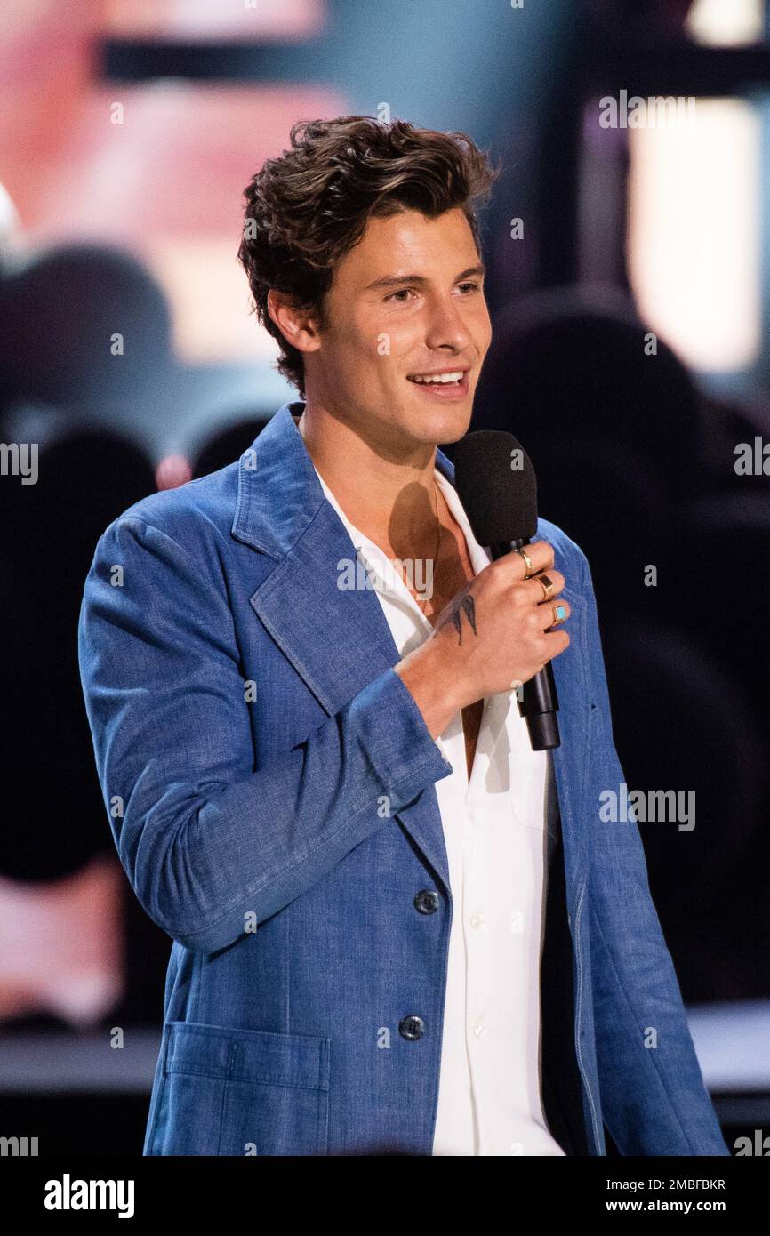Shawn Mendes on stage at the JUNO Awards on Sunday, May 15, 2022, at ...