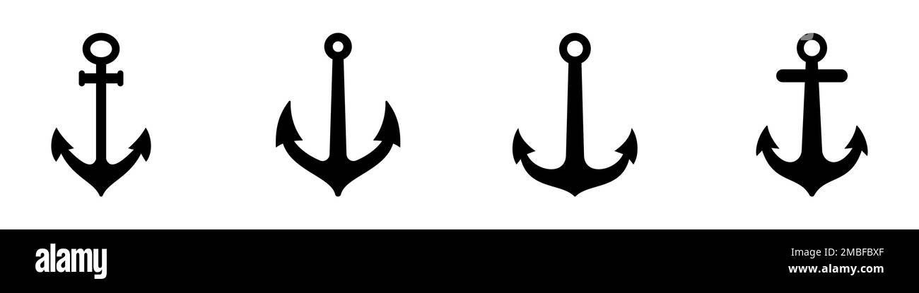 Anchor icon. Various shapes of anchors. Set of black anchor icons ...