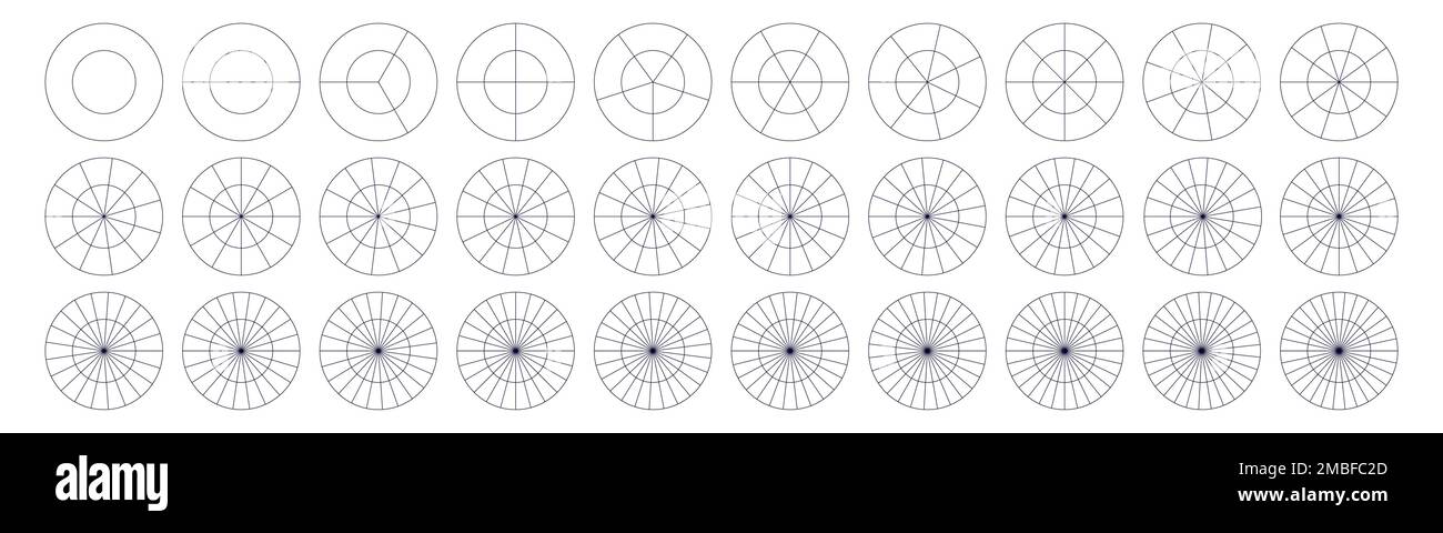 Divided geometric circles. Segment slice set. Simple geometry. Diagram ...