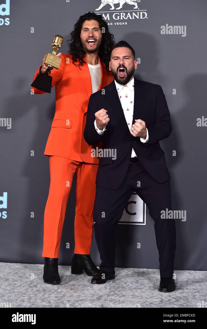 Dan Smyers, left, and Shay Mooney, of Dan + Shay, pose in the press ...