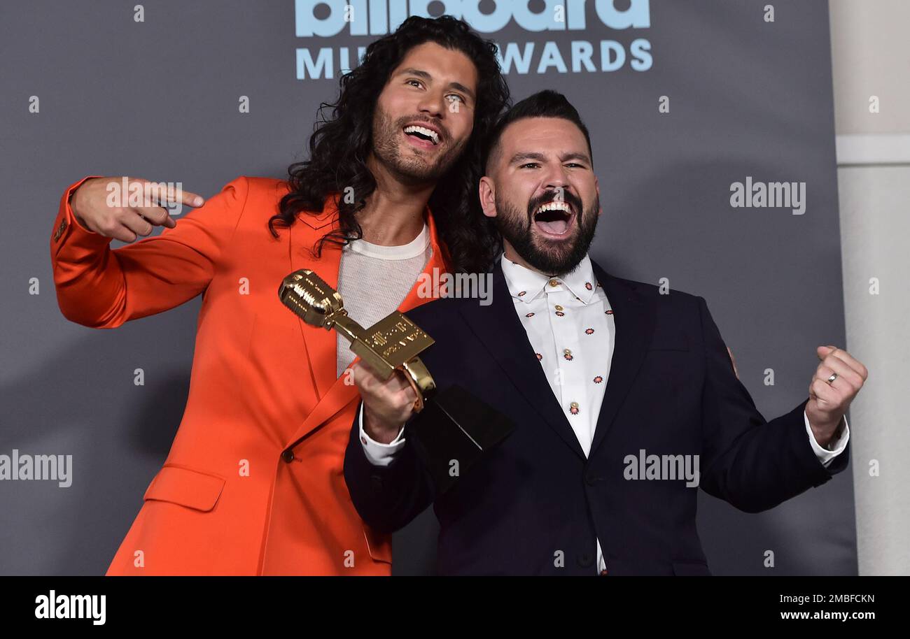 Dan Smyers, left, and Shay Mooney of Dan + Shay pose in the press room ...
