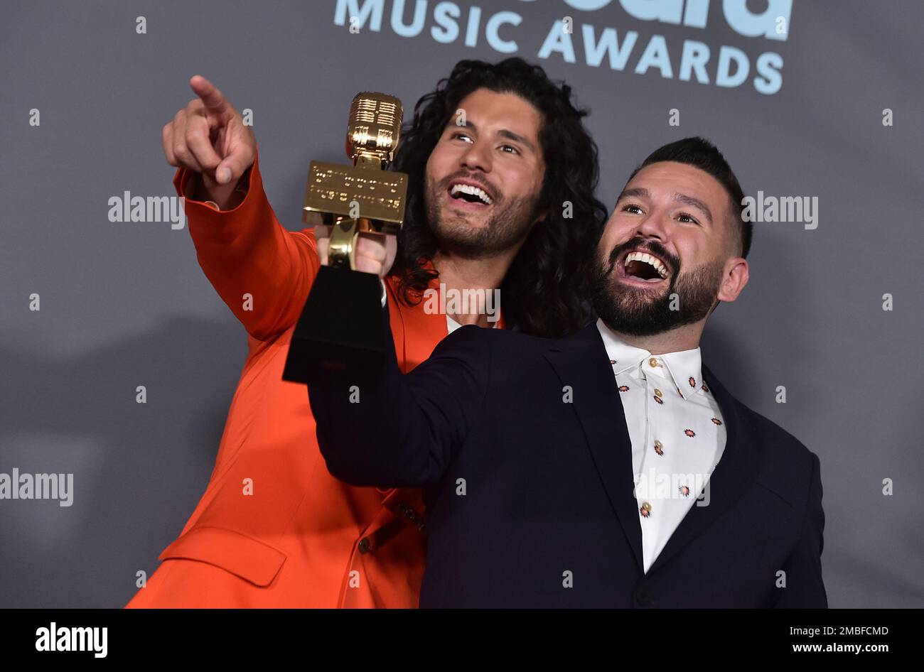 Dan Smyers, left, and Shay Mooney, of Dan + Shay, pose in the press ...