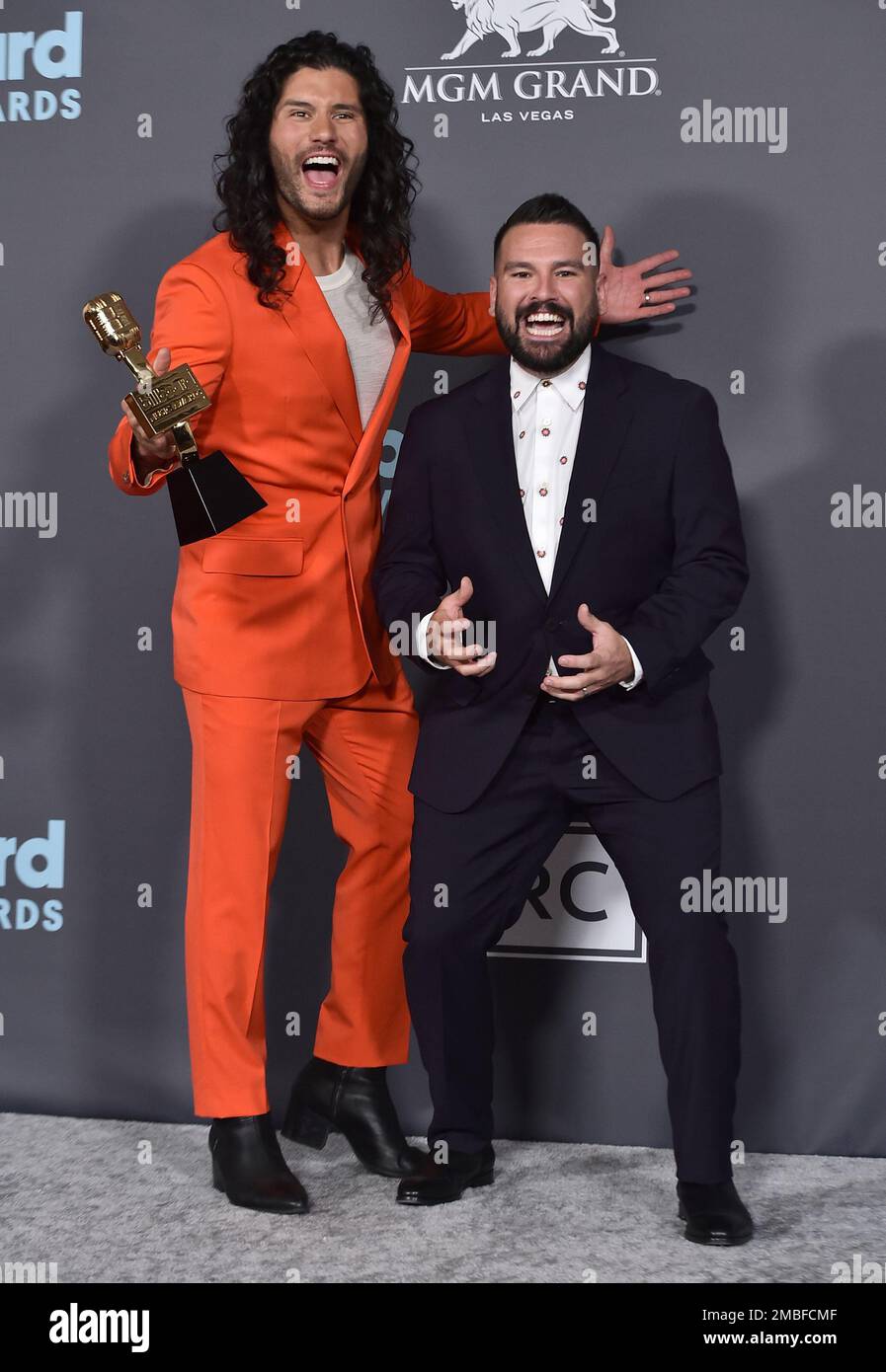 Dan Smyers, left, and Shay Mooney of Dan + Shay pose in the press room ...